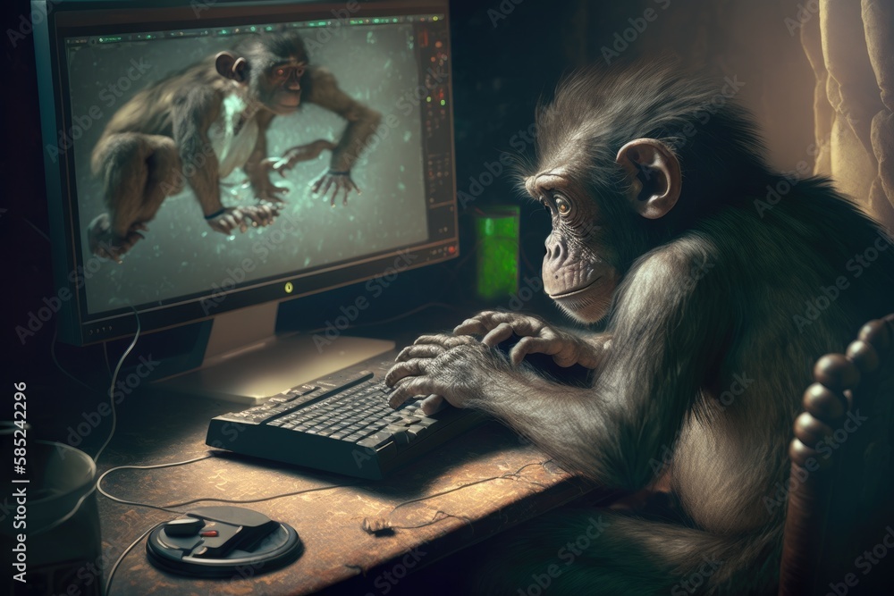 Cute Monkey Using Computer Generative AI Stock Illustration | Adobe Stock