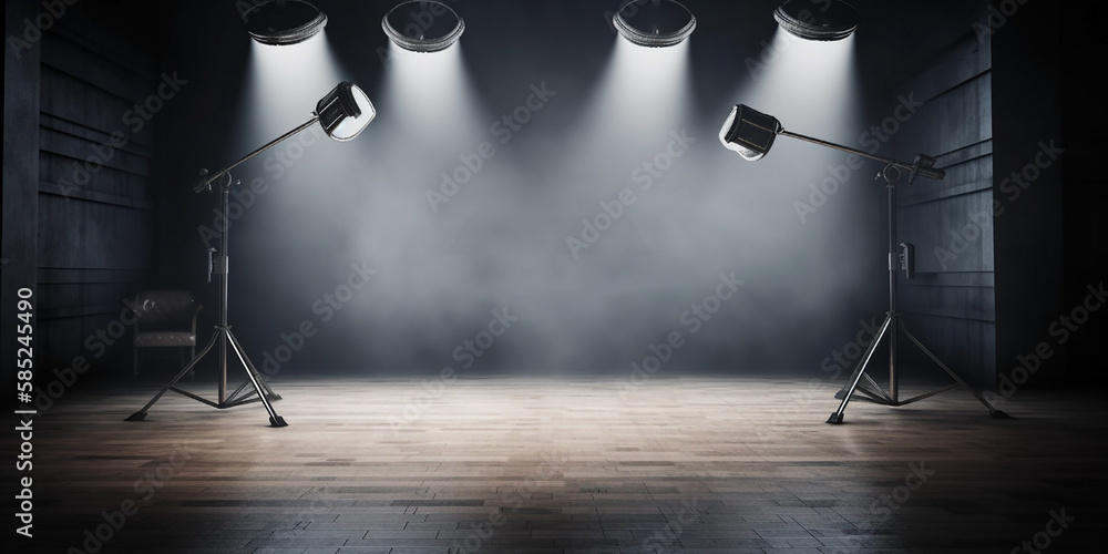 Stage in darkness, spotlight and limelight. The spotlight puts ...