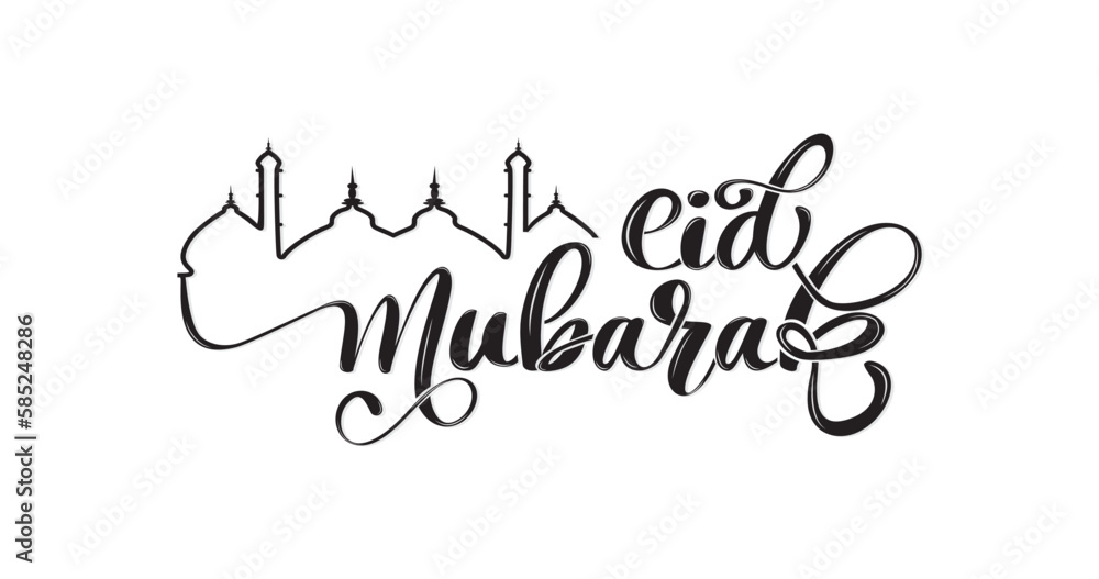 Eid Mubarak handwritten text lettering. Vector calligraphy with a ...