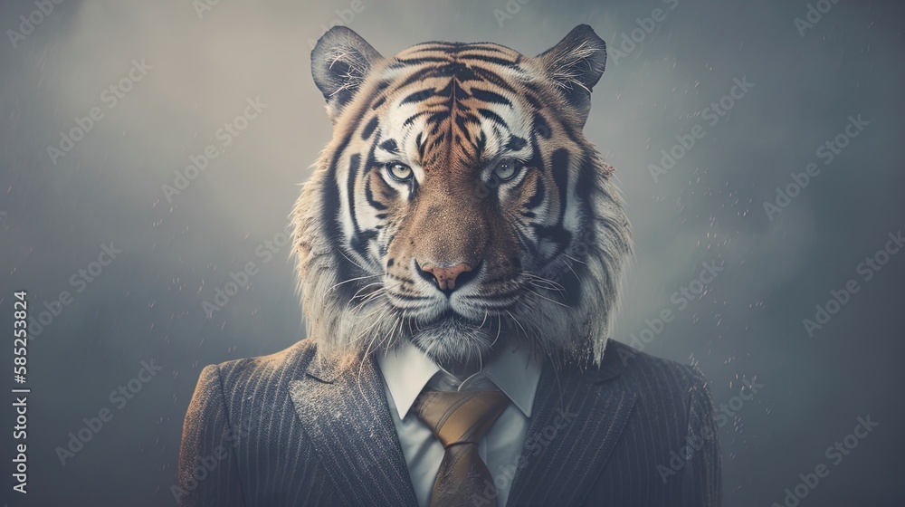 Tiger in suit: Studio Shot of a Tiger in Business clothes, Mixing ...
