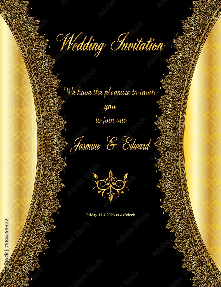 Elegance Golden black invitation card background design vector with ...
