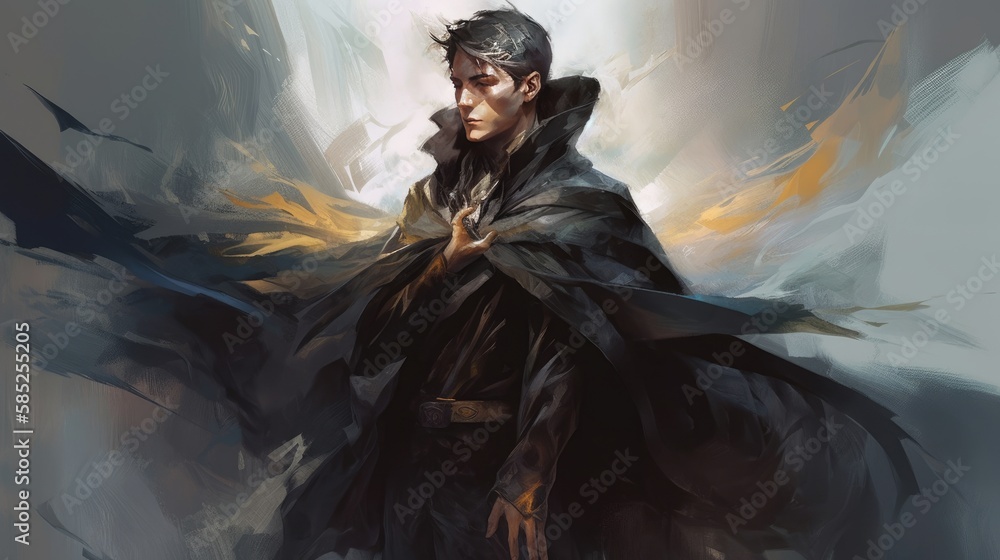 A loose painterly styled digital illustration of a male fantasy hero of ...