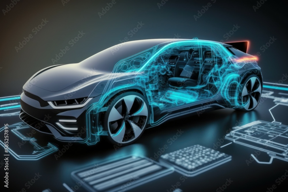 The concept of a modern electric car with autopilot. AI generated ...