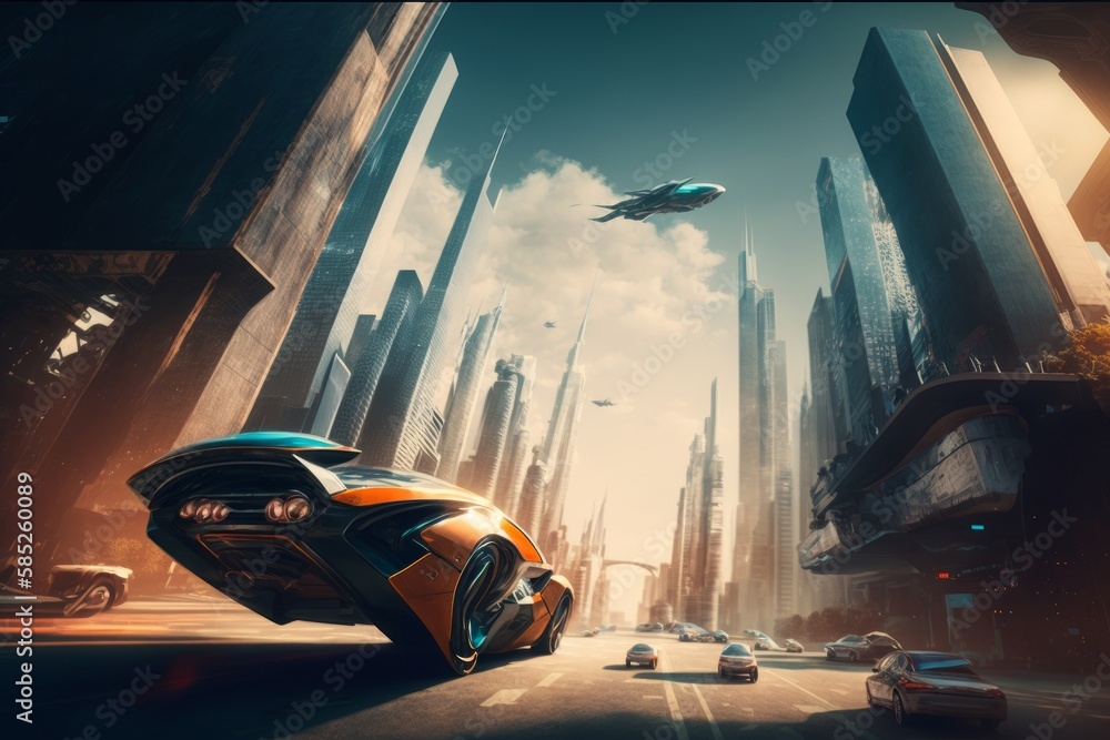 A breathtaking AI-generated portrayal of a futuristic cityscape with ...