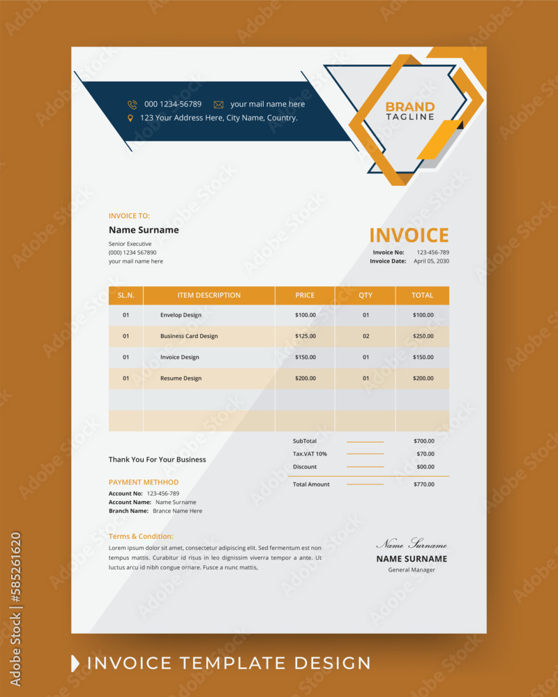 Creative And Modern Business Invoice Design With Price Receipt Payment Agreement Invoice Bill