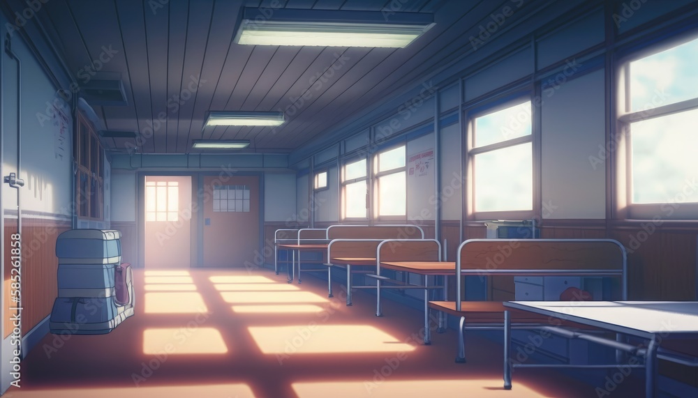 interior of an school building anime background wallpaper Stock ...