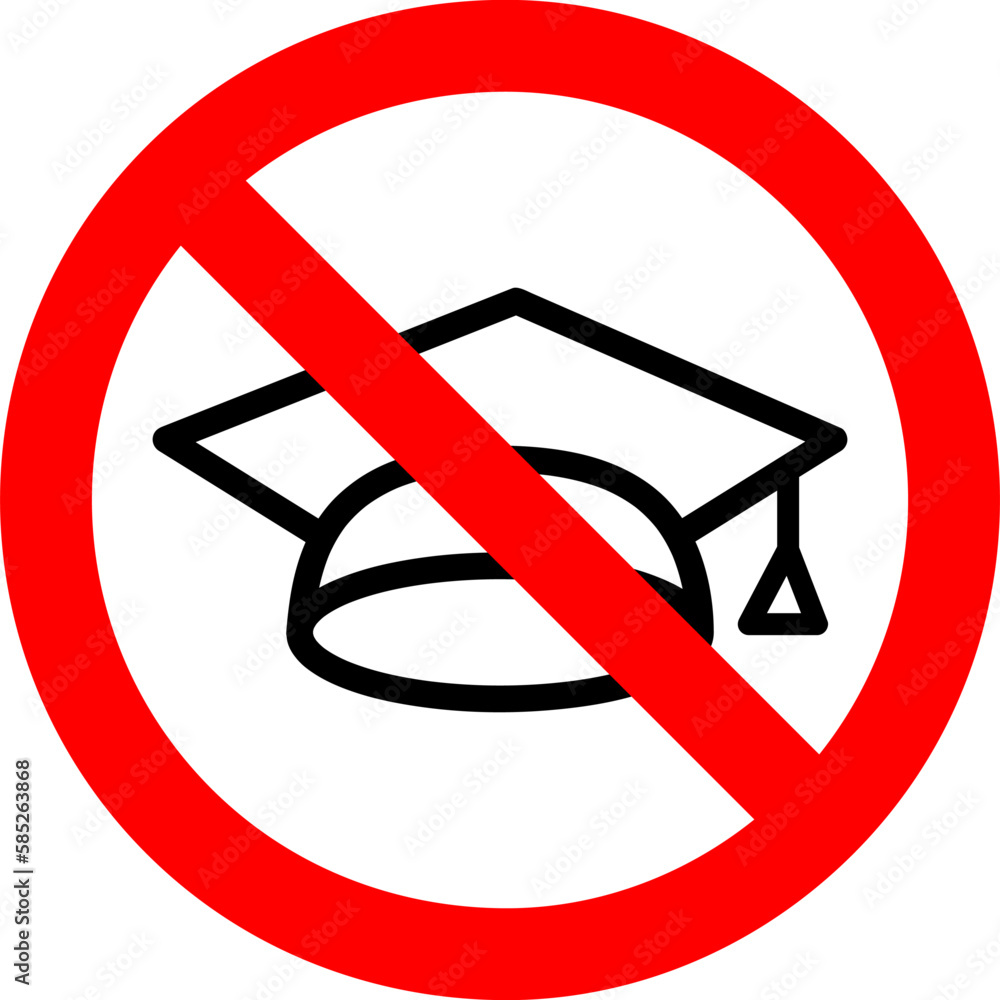 Forbidden sign with graduation cap icon isolated on white background ...