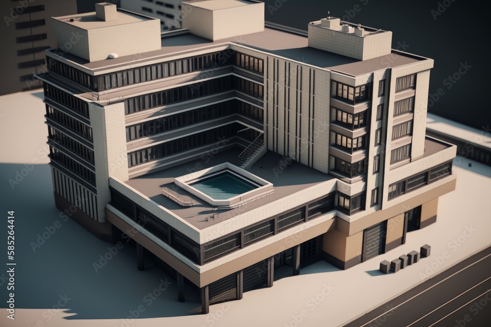 Stylish Modernist Apartment Complex with Rooftop Pool: Realistic 3D ...