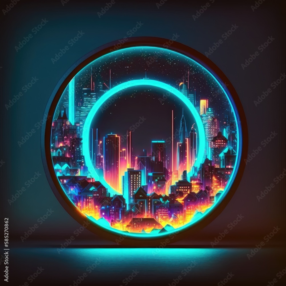Futuristic of neon glowing in circle shape of cityscape. Concept of ...