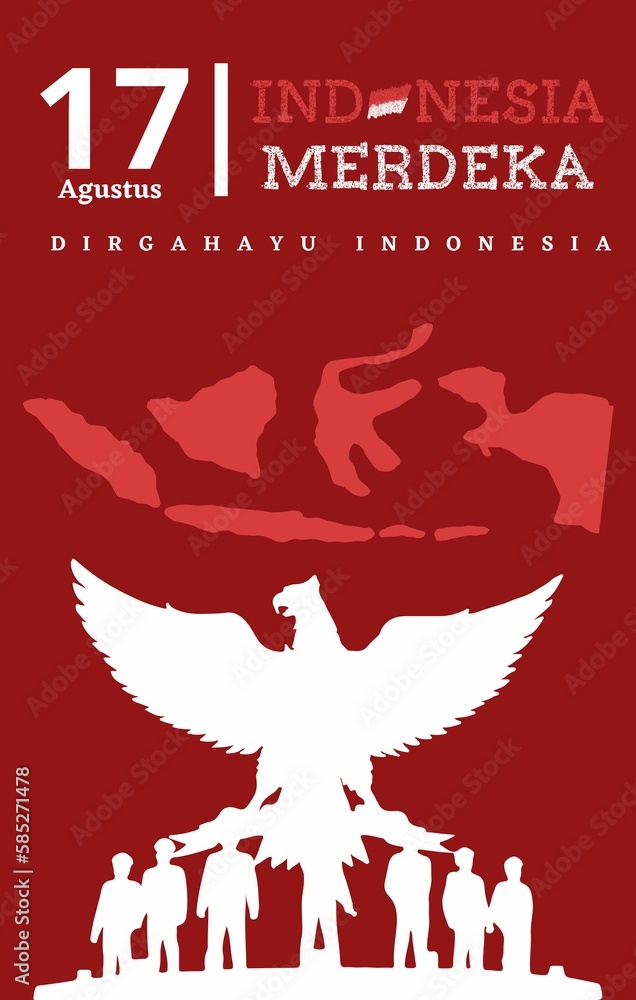 3d illustration of Indonesian independence. freedom fighter and eagle ...