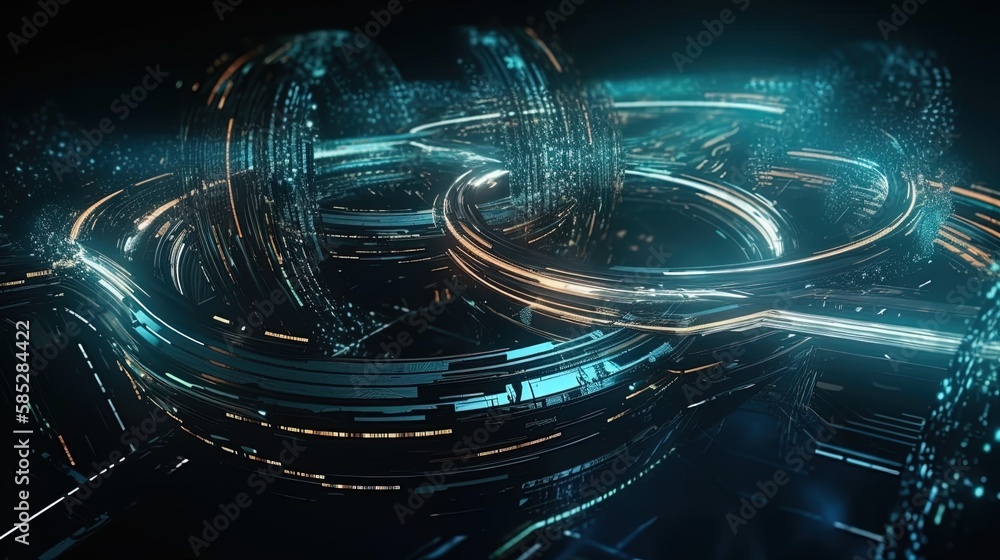 Abstract Futuristic Agile Cycles: Luminous Digital Particles in Teal ...