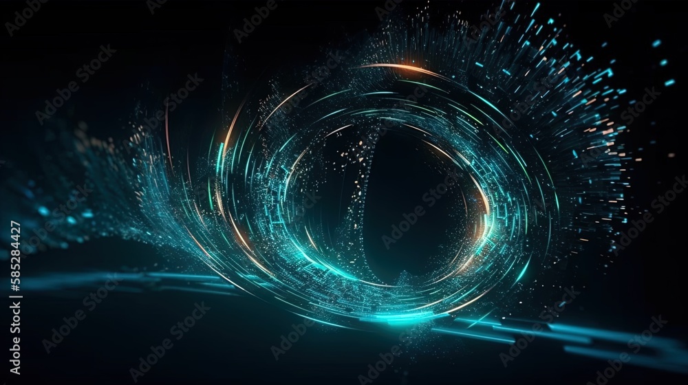 Abstract Futuristic Agile Cycles: Luminous Digital Particles in Teal ...