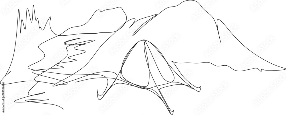 One line art. continues line art. hand drawn sketch of a tend and ...