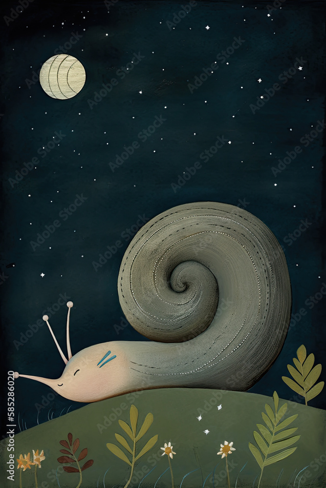 Cute snail sleeping under the Moon and Stars. Children’s & Nursery ...