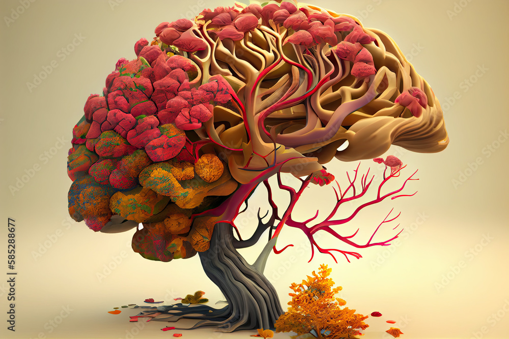 Ilustrace „Illustration of a brain combined with nature, Healthy mind ...