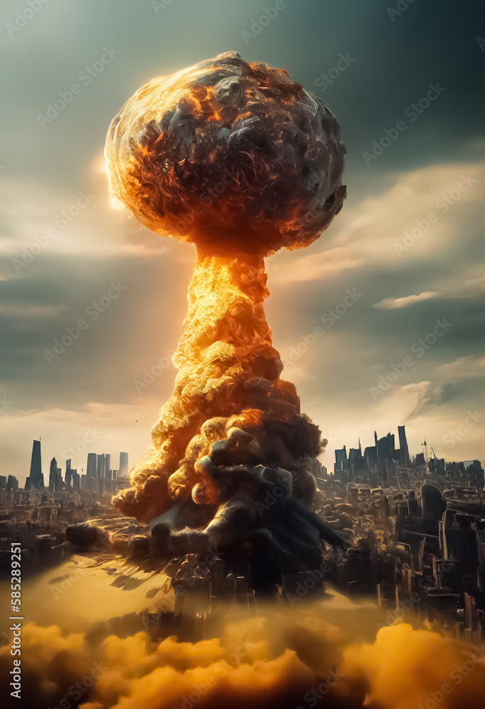 Atomic bomb in city. Symbol of war, end of world. Nuclear explosion ...