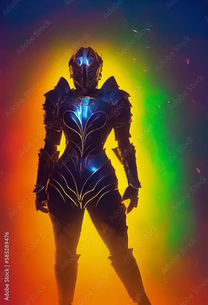Future female warrior with full body armor. Portrait of a futuristic ...