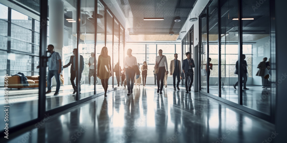Group of office employees at coworking center. Business people walking ...