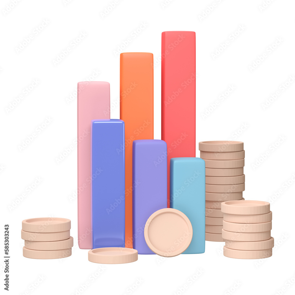 3D render. Business infographic with stock diagrams and statistic bars ...