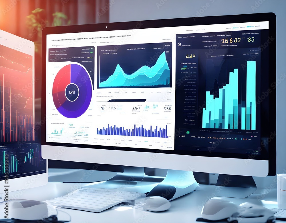 Computer monitor with graph on screen: An AI white Robot Business ...