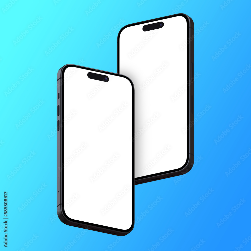 floating 3d isometric mobile phones with screen mockup digital ...