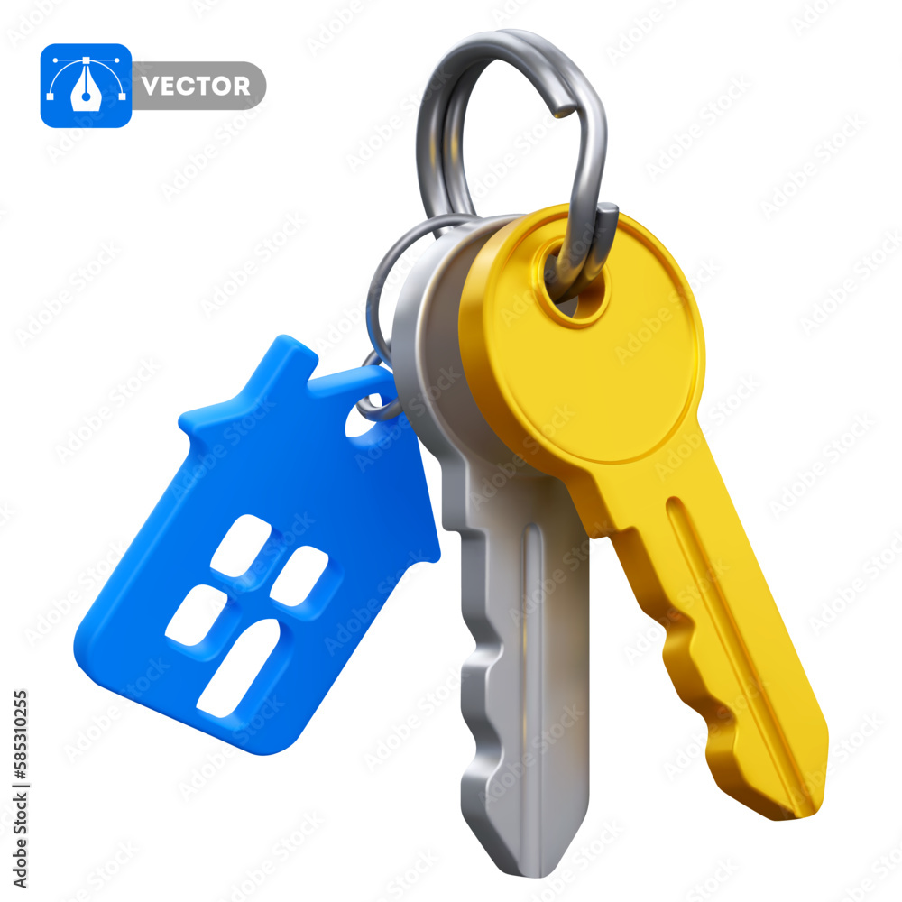 Keys with keychain in the form of house. Concept on real estate theme ...