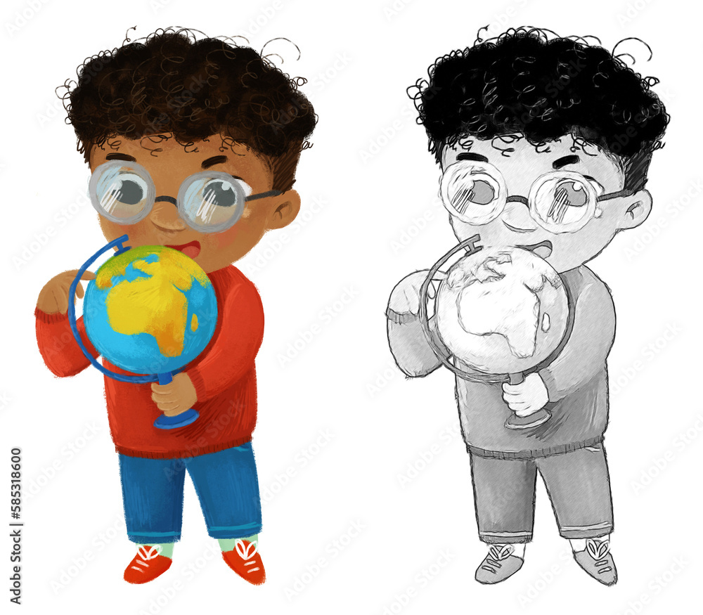 cartoon child kid boy pupil going to school learning childhood ...