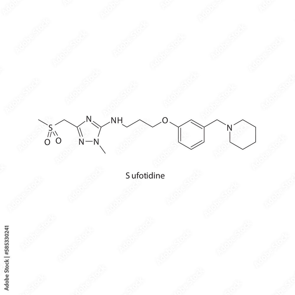 Sufotidine flat skeletal molecular structure H2 receptor antagonist ...