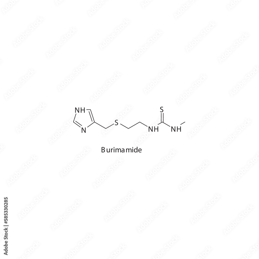 Burimamide flat skeletal molecular structure H2 receptor antagonist ...