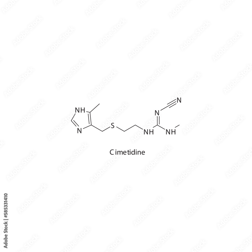 Cimetidine flat skeletal molecular structure H2 receptor antagonist ...
