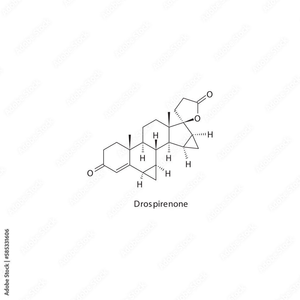 Drospirenone flat skeletal molecular structure Progestin drug used in ...