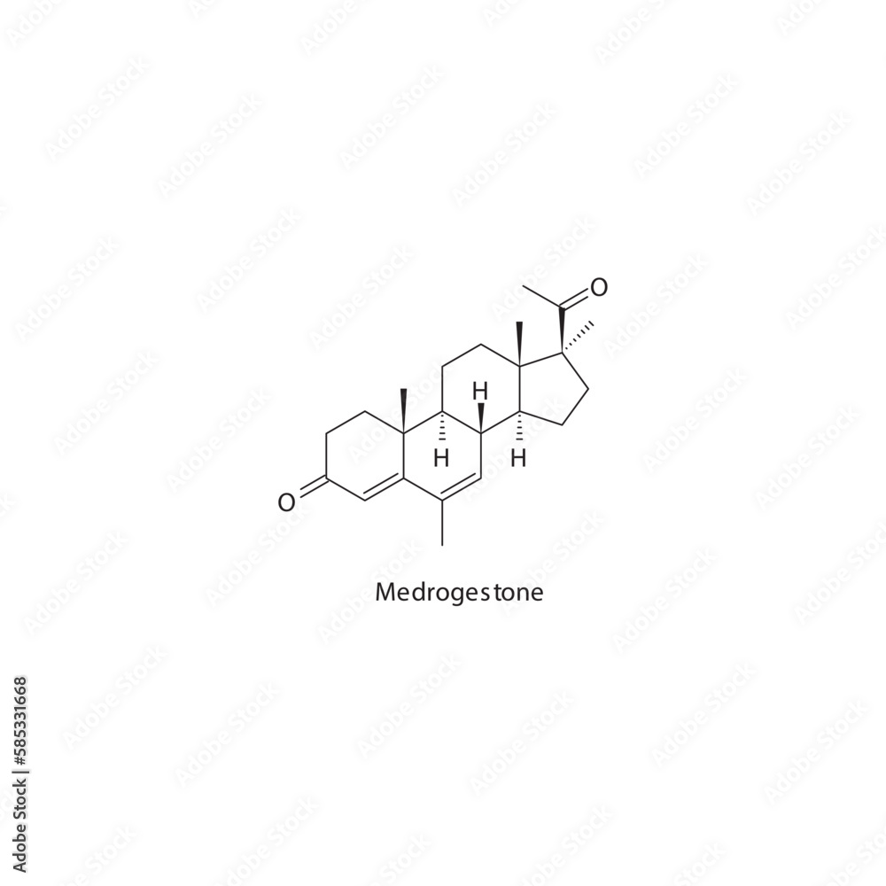 Medrogestone flat skeletal molecular structure Progestin drug used in ...