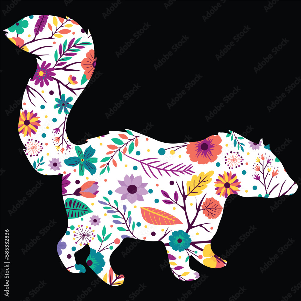 Skunks Vector, Skunks Flower Pattern vector, cute Skunks Flower Vector ...