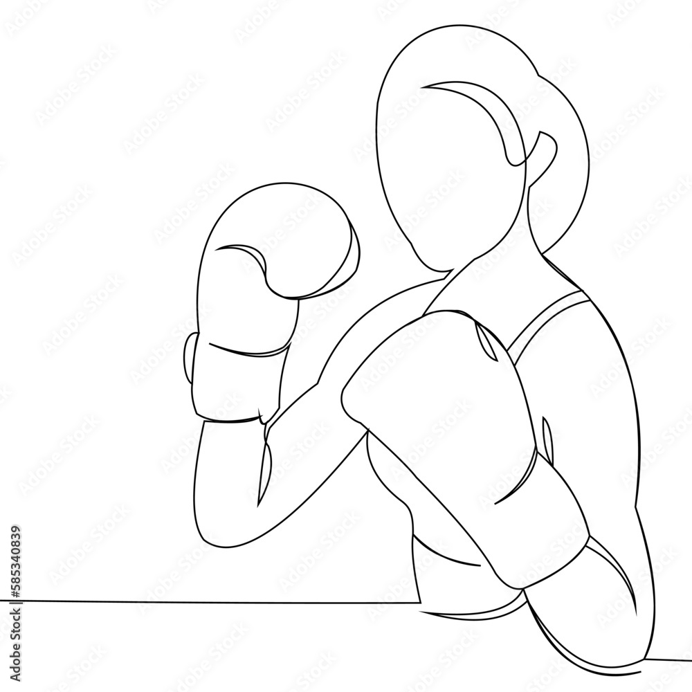 Single continuous line drawing young agile woman boxer attack with ...
