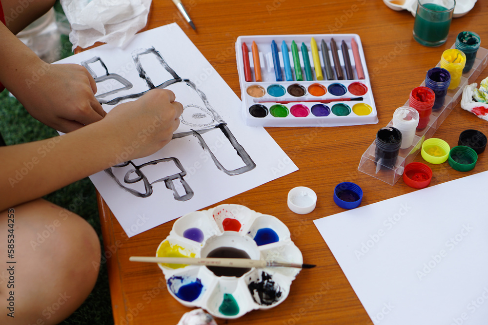 Student is studying art subject, drawing and painting. Concept, art ...