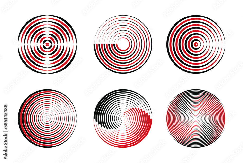 A set of red and black lines in a circular, spiral shape vector ...