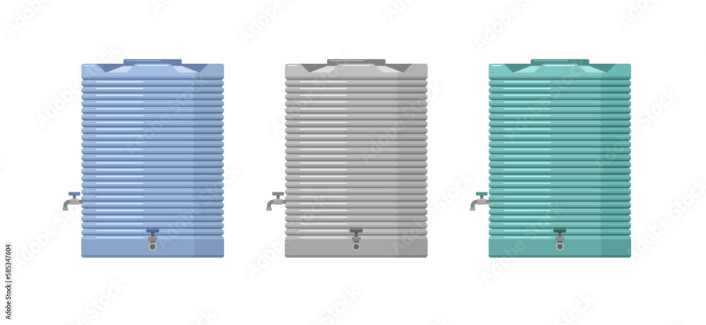 Tanks for rain water storage in garden. Big metal reservoirs ...