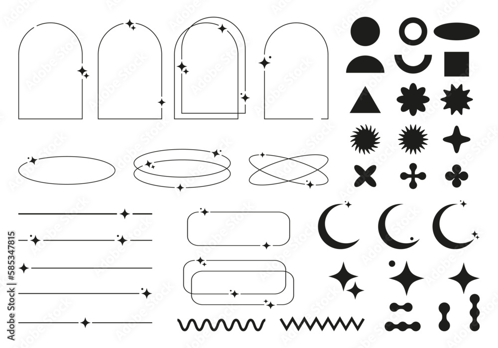 Black y2k shape and frame isolated on white. Trendy design elements ...