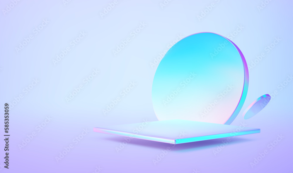 3d hologram podium on holographic background. Fluid holo cylinder and ...