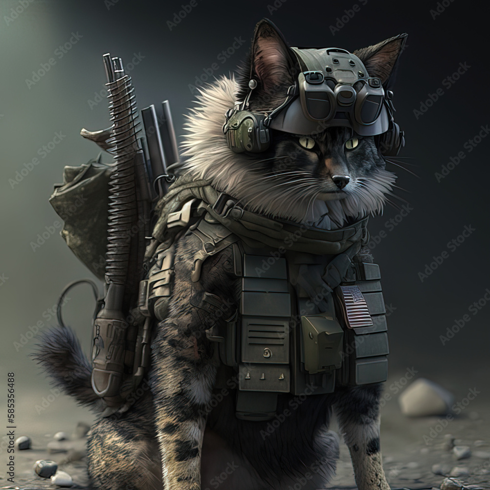 cat war soldier realistic render midjourney ai Stock Illustration ...