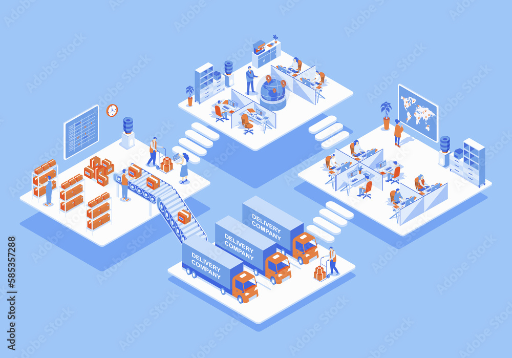 Delivery company concept 3d isometric web scene with infographic ...