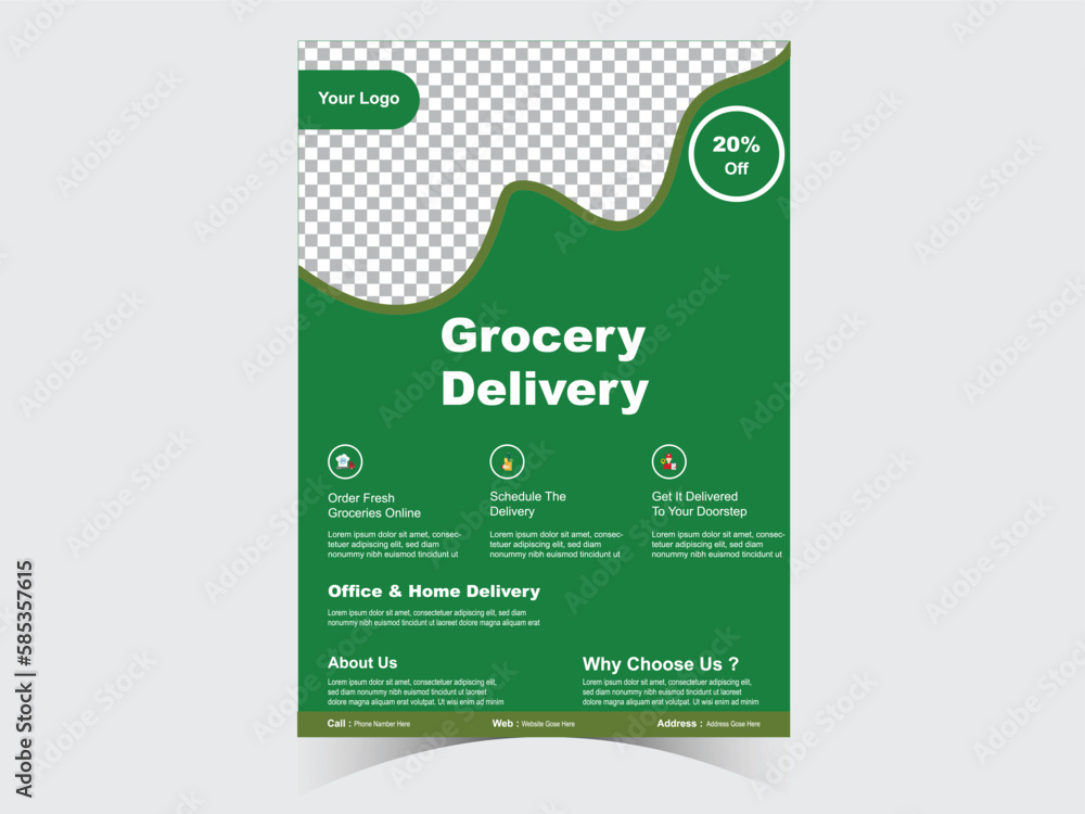 Vetor de Grocery Delivery flyer Design. Food Flyer Template, fresh ...