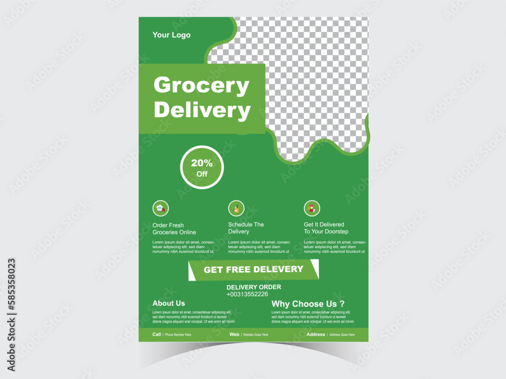 Grocery Delivery flyer Design. Food Flyer Template, fresh groceries ...