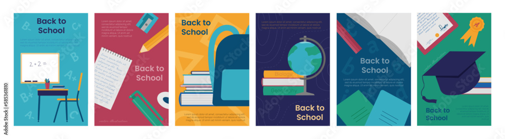 Back to School, college background, education creative posters ...