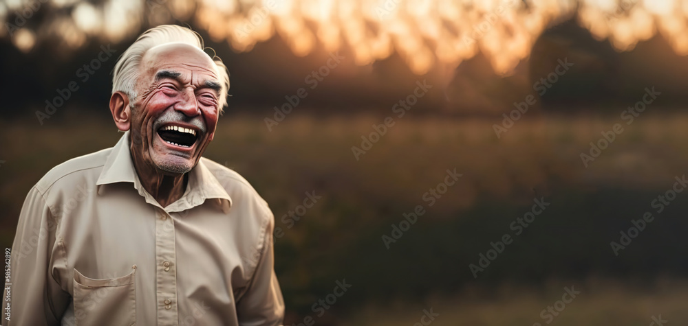 Portrait of funny loving grandfather laughing out loud. Old man, older ...