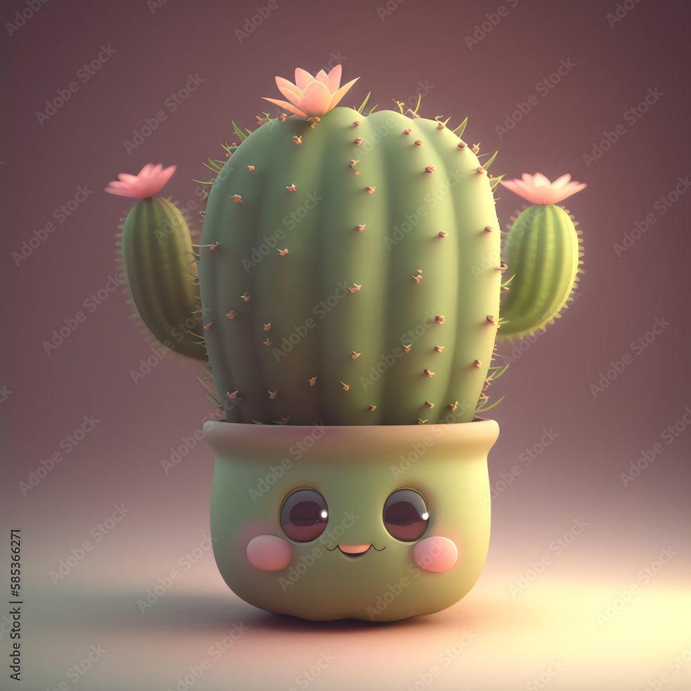 cute smiley cactus pot plant 3d kawaii, made with generative ai Stock ...
