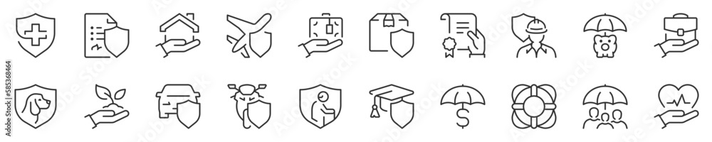 Insurance and protection concepts thin line icon set. Symbol collection ...