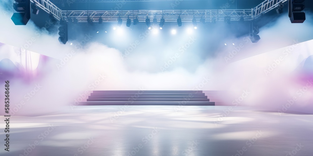 Minimalistic stage background with fog and colored spotlights for ...