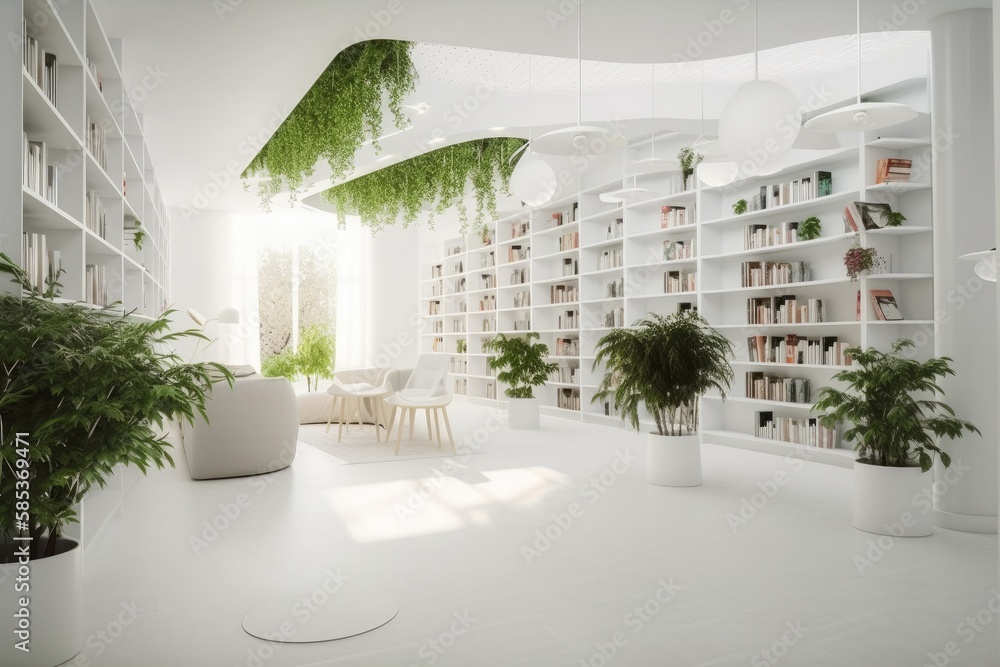 A future library with vegetation elements in a white color scheme could ...