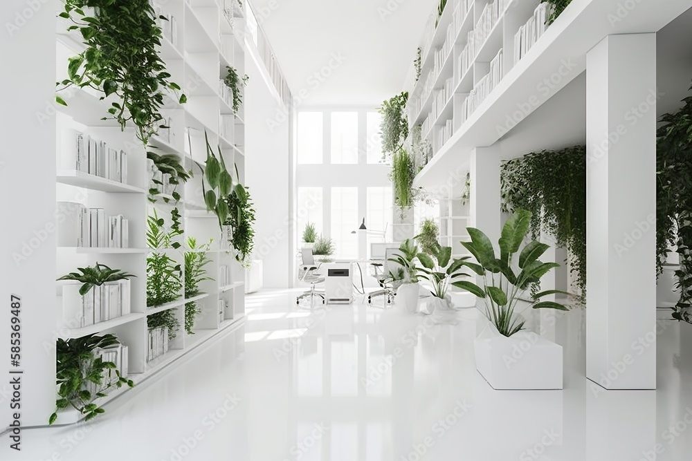 A future library with vegetation elements in a white color scheme could ...